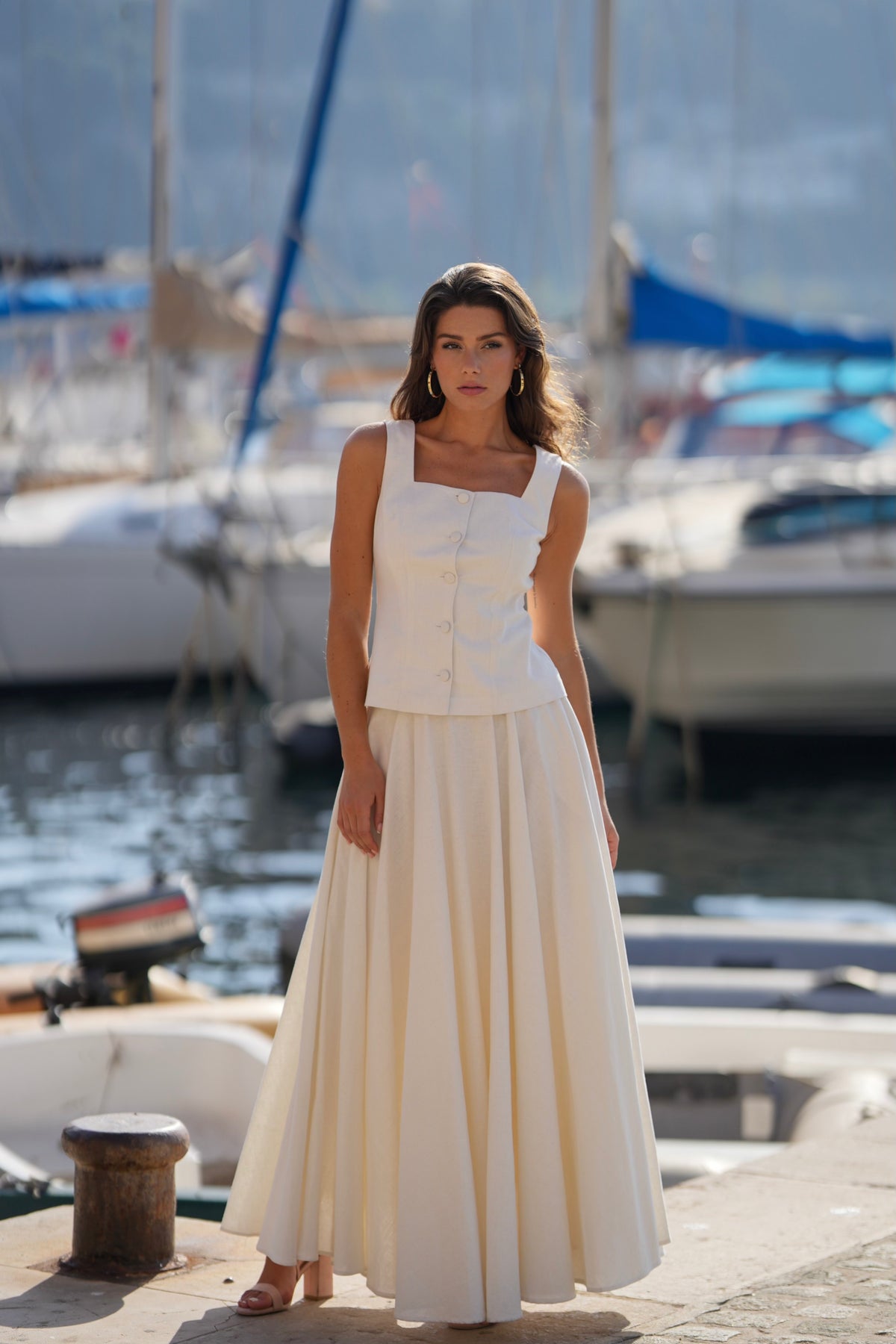 Pure Linen Maxi Skirt Suit (Chantilly) | Aavelle